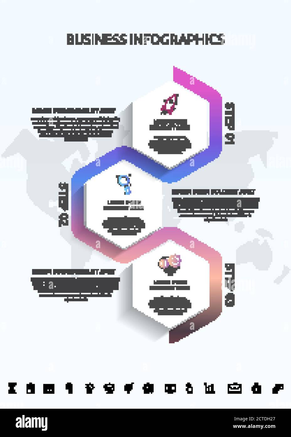 Vector infographic template hexagons for three icons, diagram, graph ...