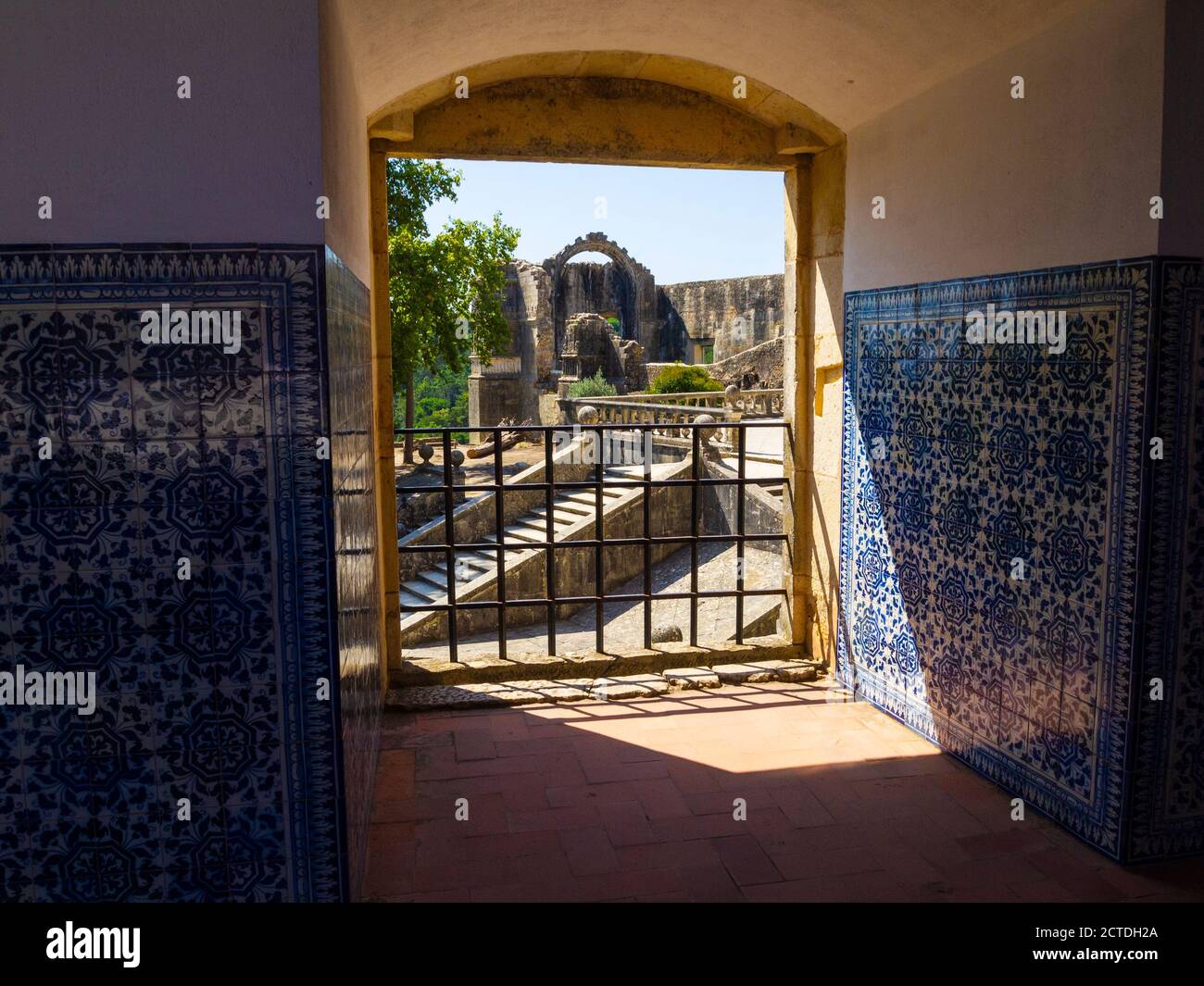 External view from inside of the Templar Castle in Tomar with hand ...