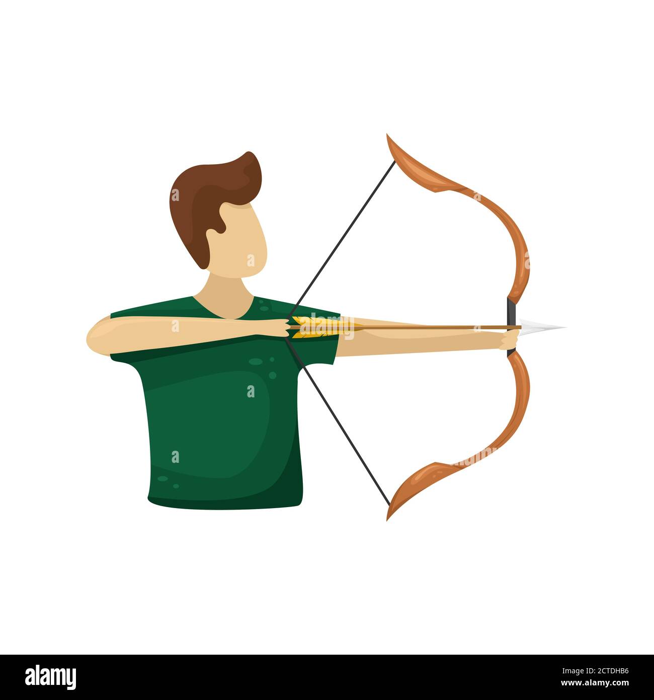 Vector illustration of a man shooting a wooden bow with a bowstring and ...