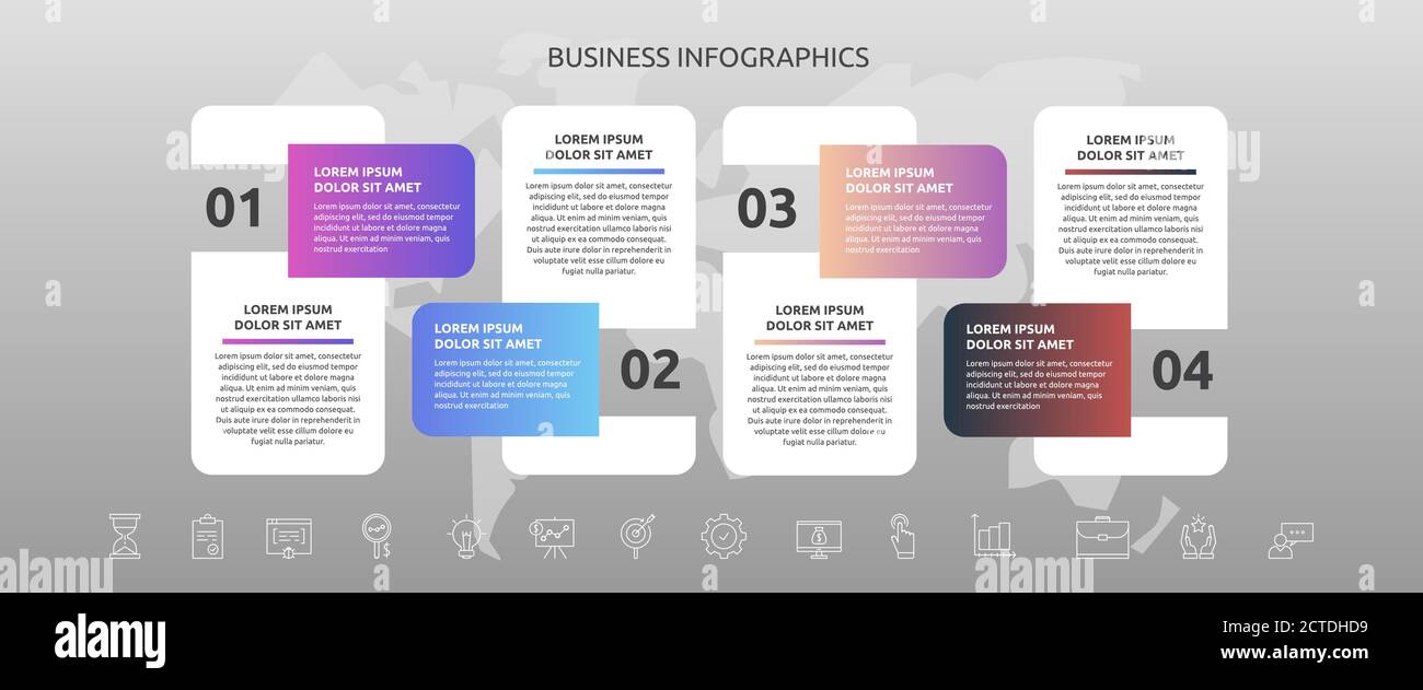 Infographics rectangle with 4 steps, icons. Vector template used for ...
