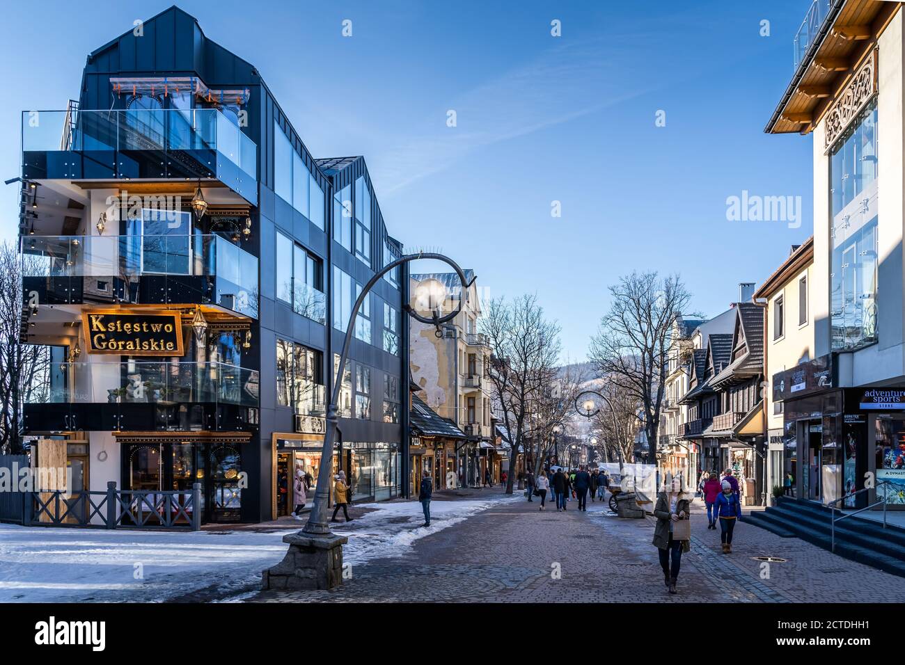 Zakopane, Poland, March 2019 Famous Krupowki promenade, main shopping ...