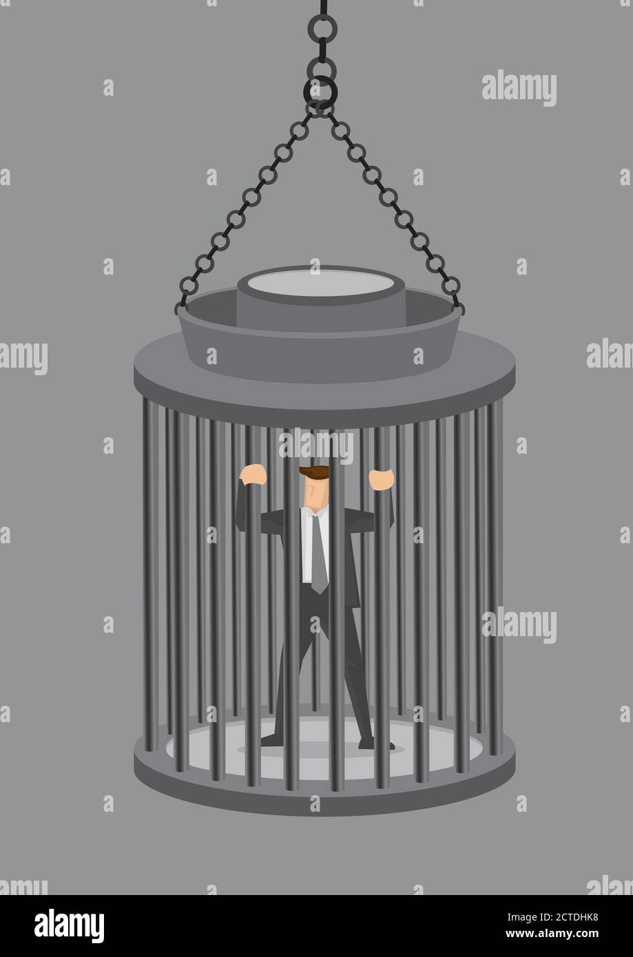A business executive locked in a hanging cage. Cartoon vector ...