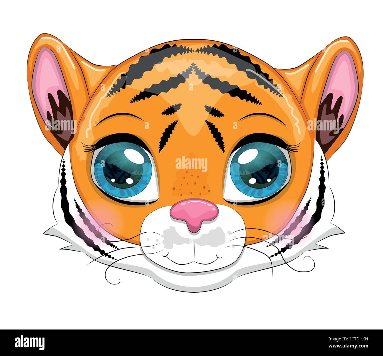 Cute cartoon tiger muzzle with beautiful eyes, bright, orange, design ...