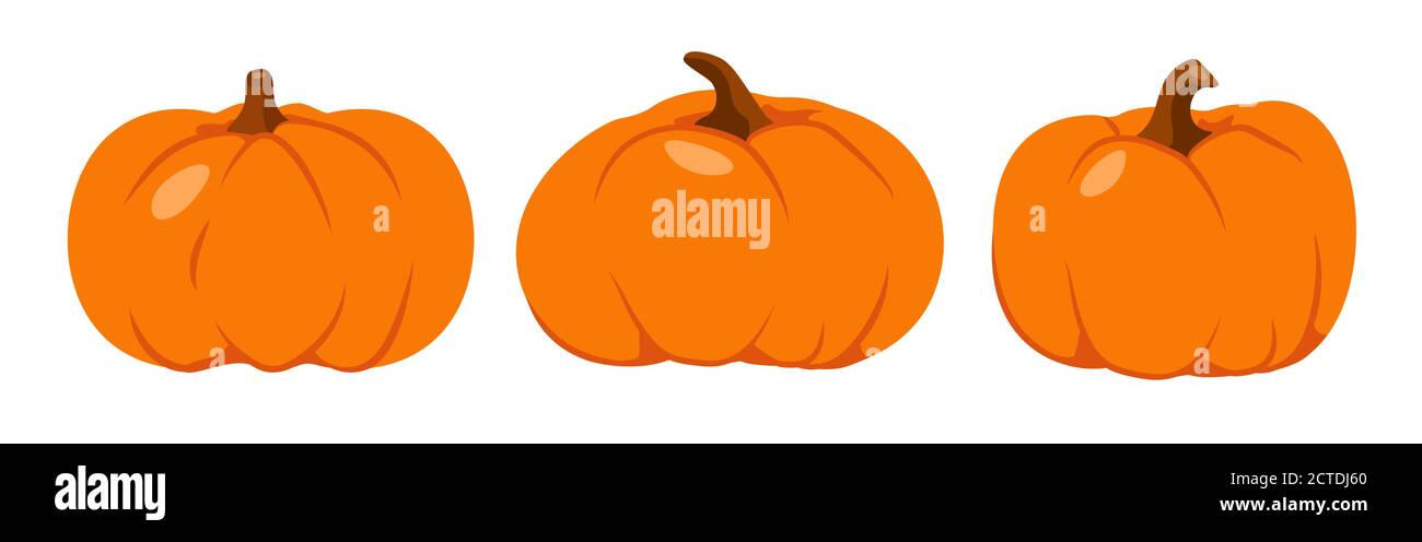 Autumn pumpkin flat icon set.Cartoon different shape orange gourd ...