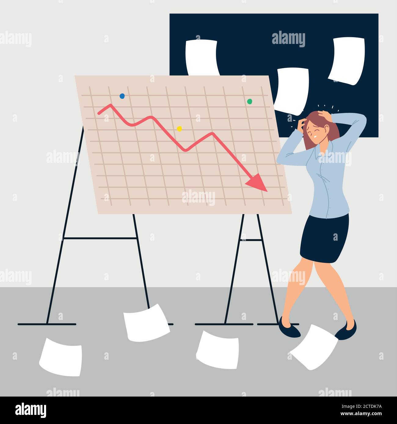 business woman at presentation of decreasing chart vector illustration ...