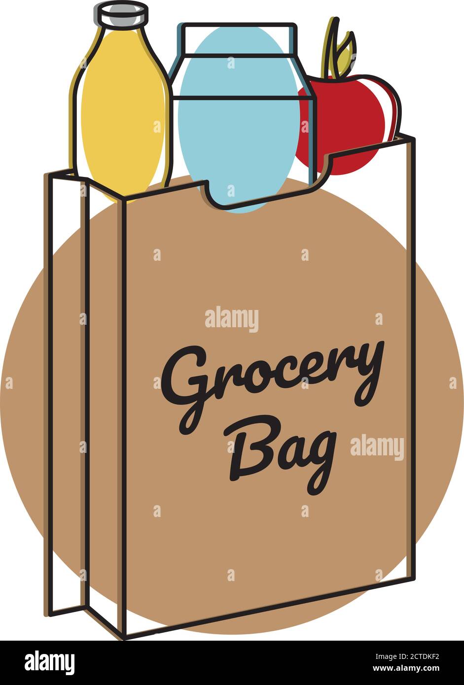 Grocery bag icon with foods and beverages - Vector Stock Vector Image ...