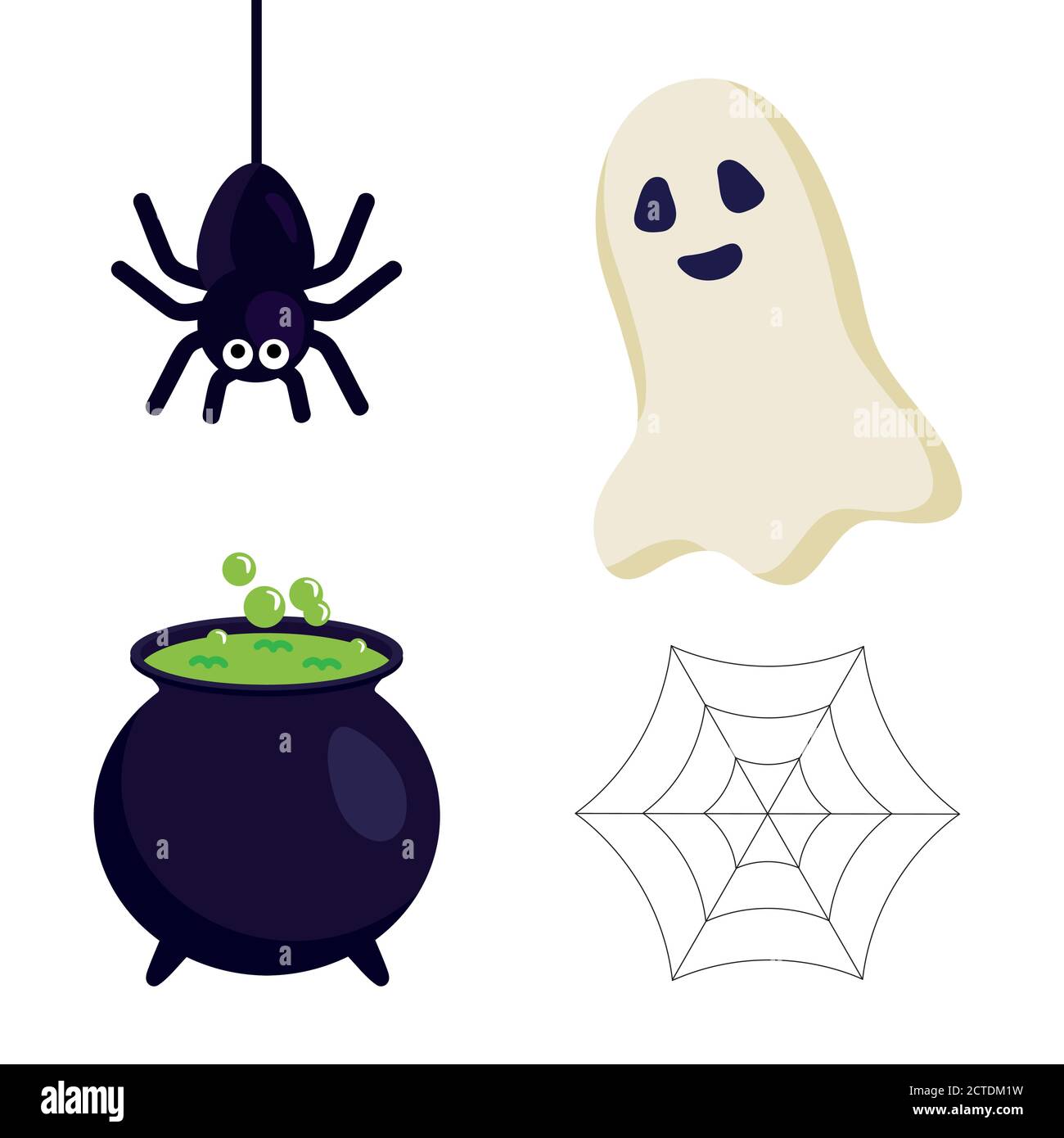 halloween spider ghost witch bowl and spiderweb vector design Stock ...