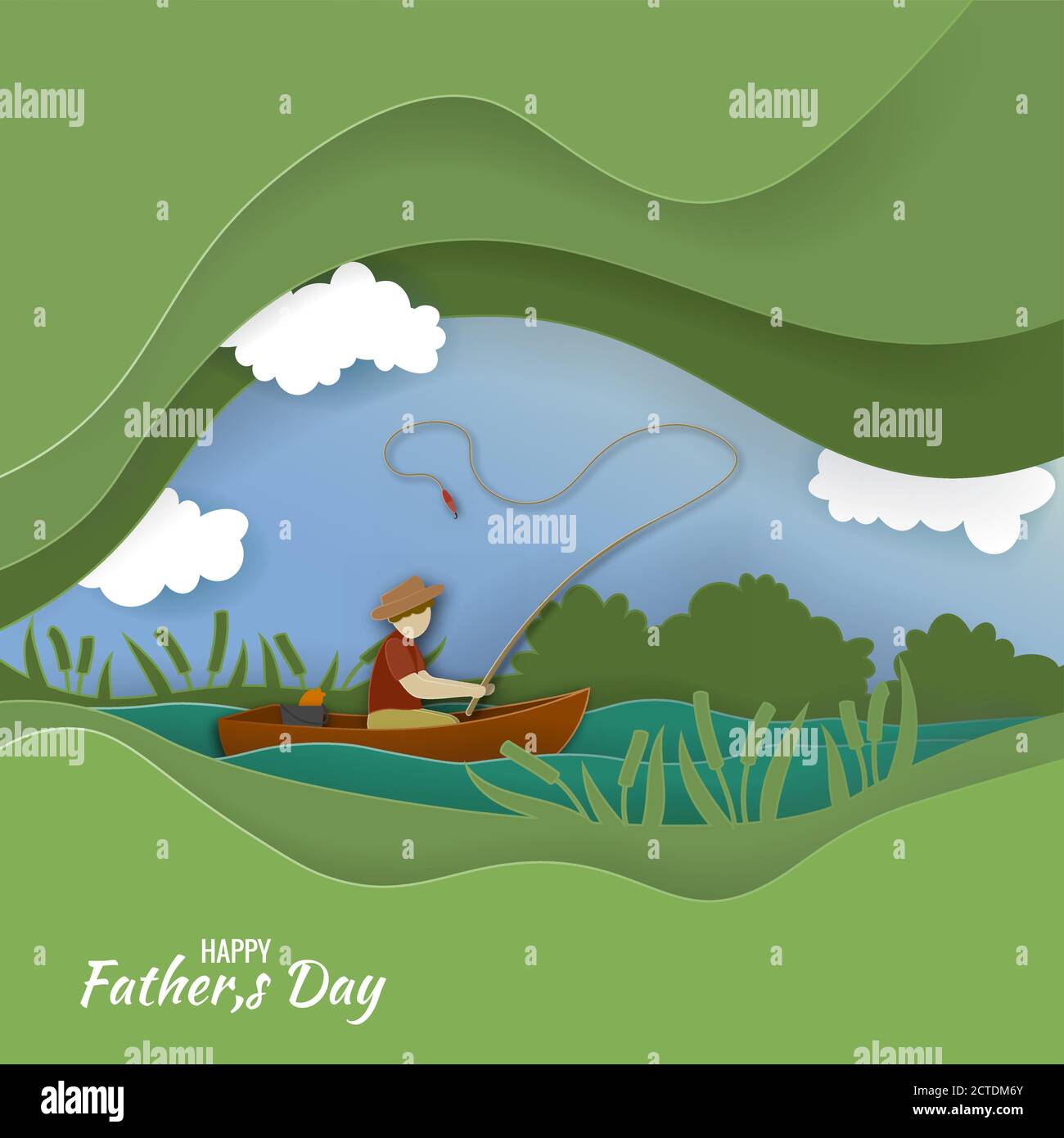 Happy father's day. Man fishing. Happy father s day card. Paper cut ...