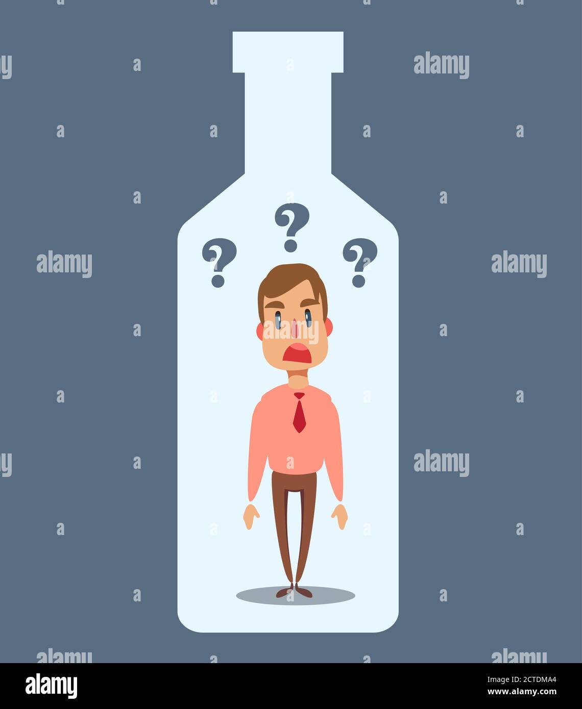 Alcohol and addiction, Young male character trapped inside a bottle ...