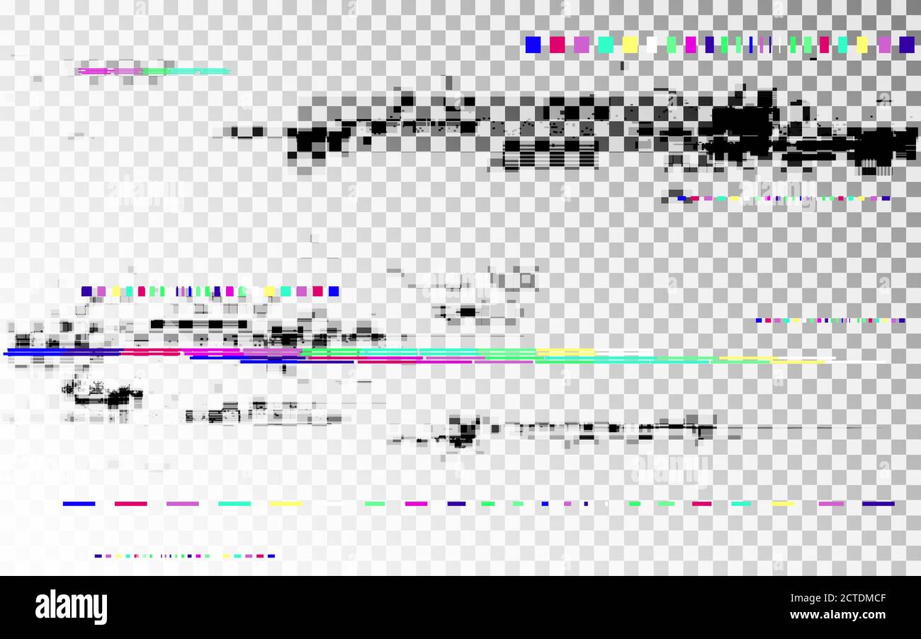 Glitch digital distortion on transparent backdrop. Color shapes ...