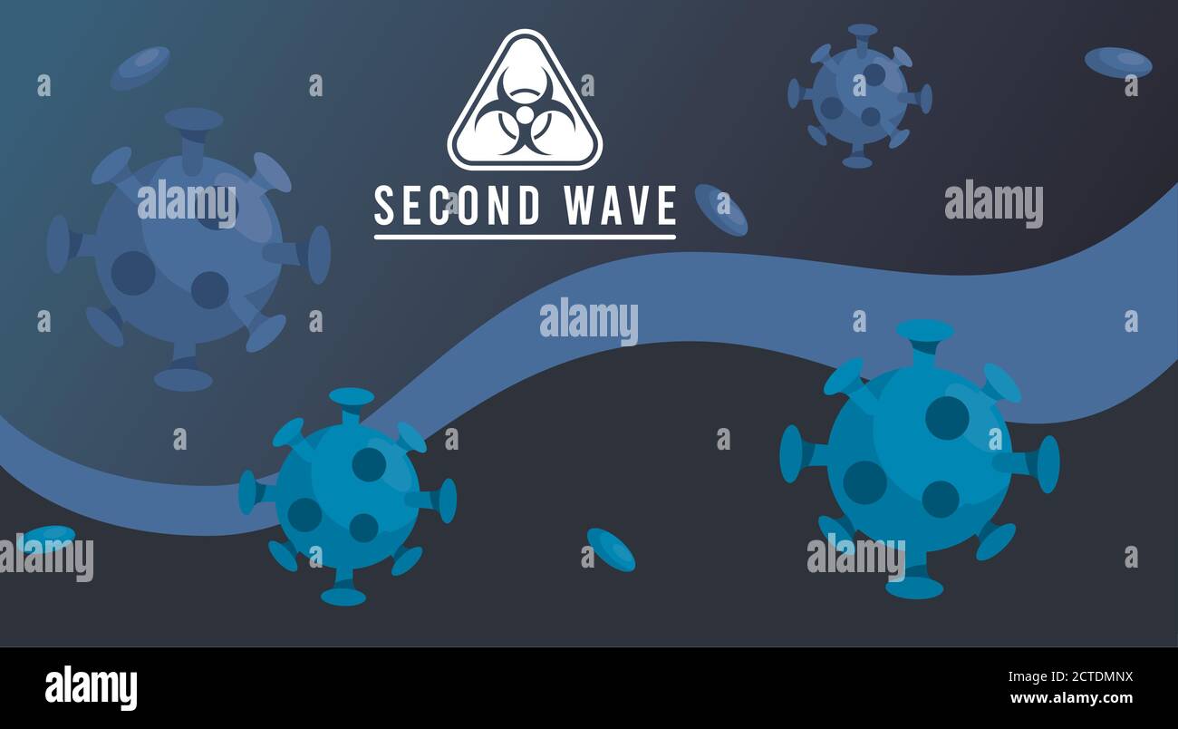 covid19 virus pandemic second wave poster with particles and biosafety ...