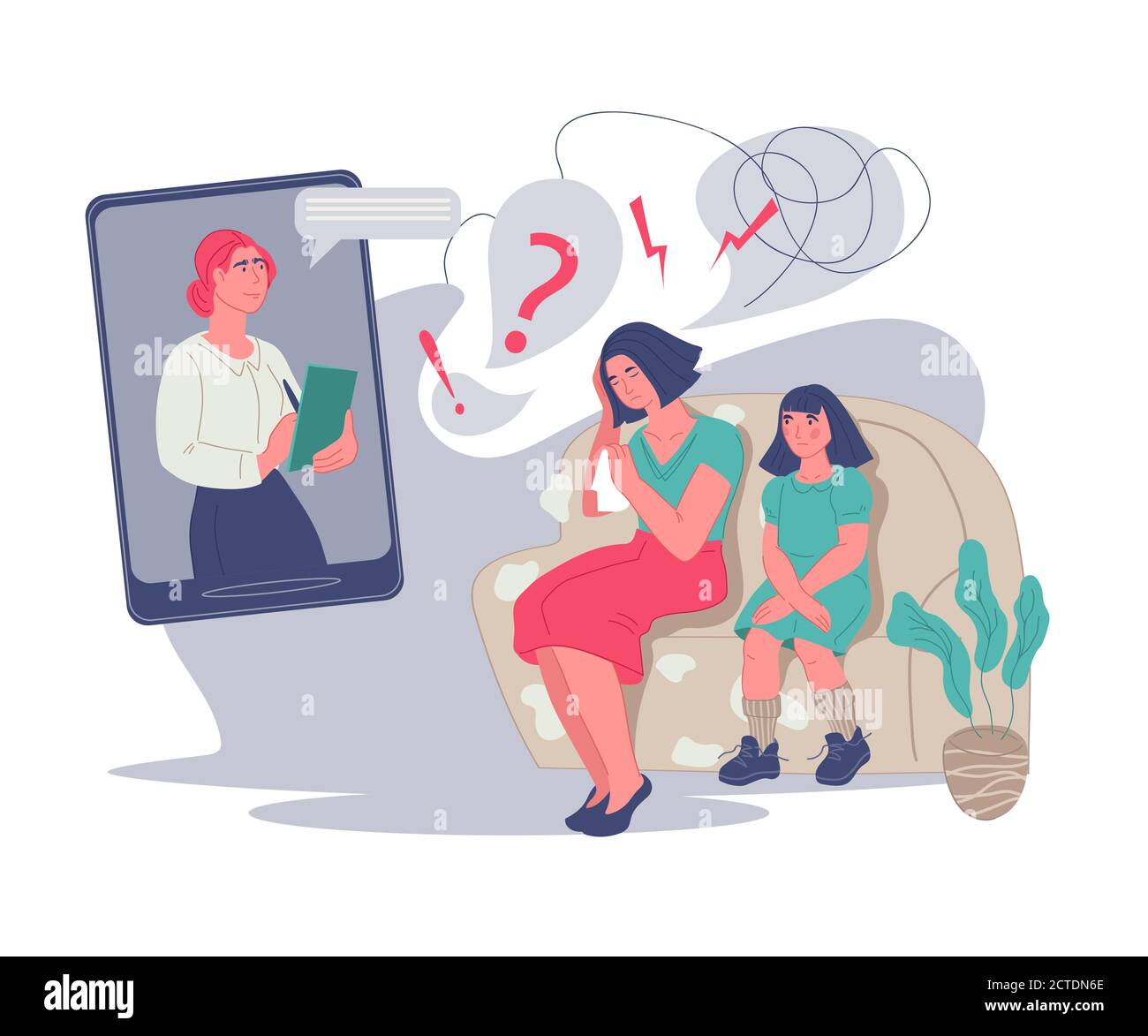 Online family therapy session for parent and child, cartoon vector ...