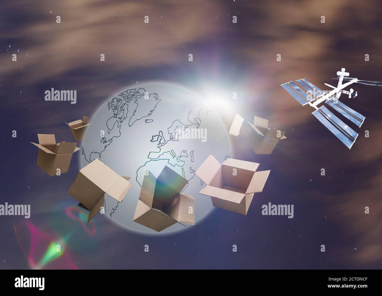 shipping boxes around the earth, e-commerce online shopping and ...