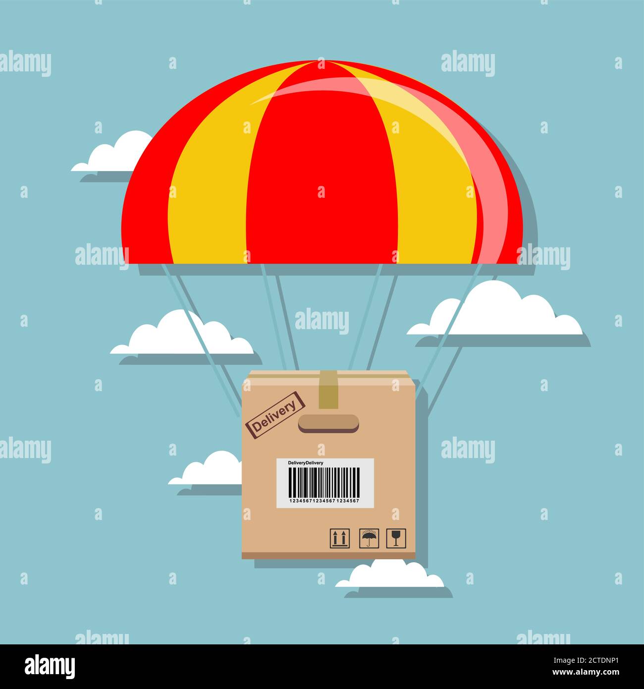 package flying down from sky with parachute, concept for delivery ...