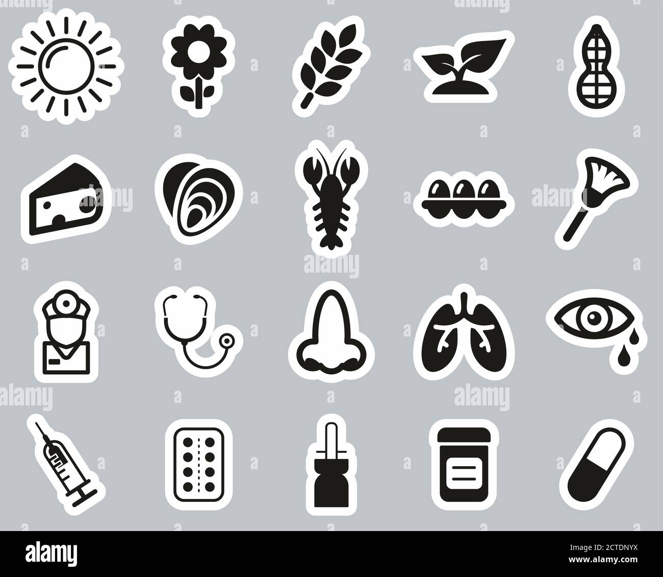Allergy Or Hypersensitivity Icons Black & White Sticker Set Big Stock ...