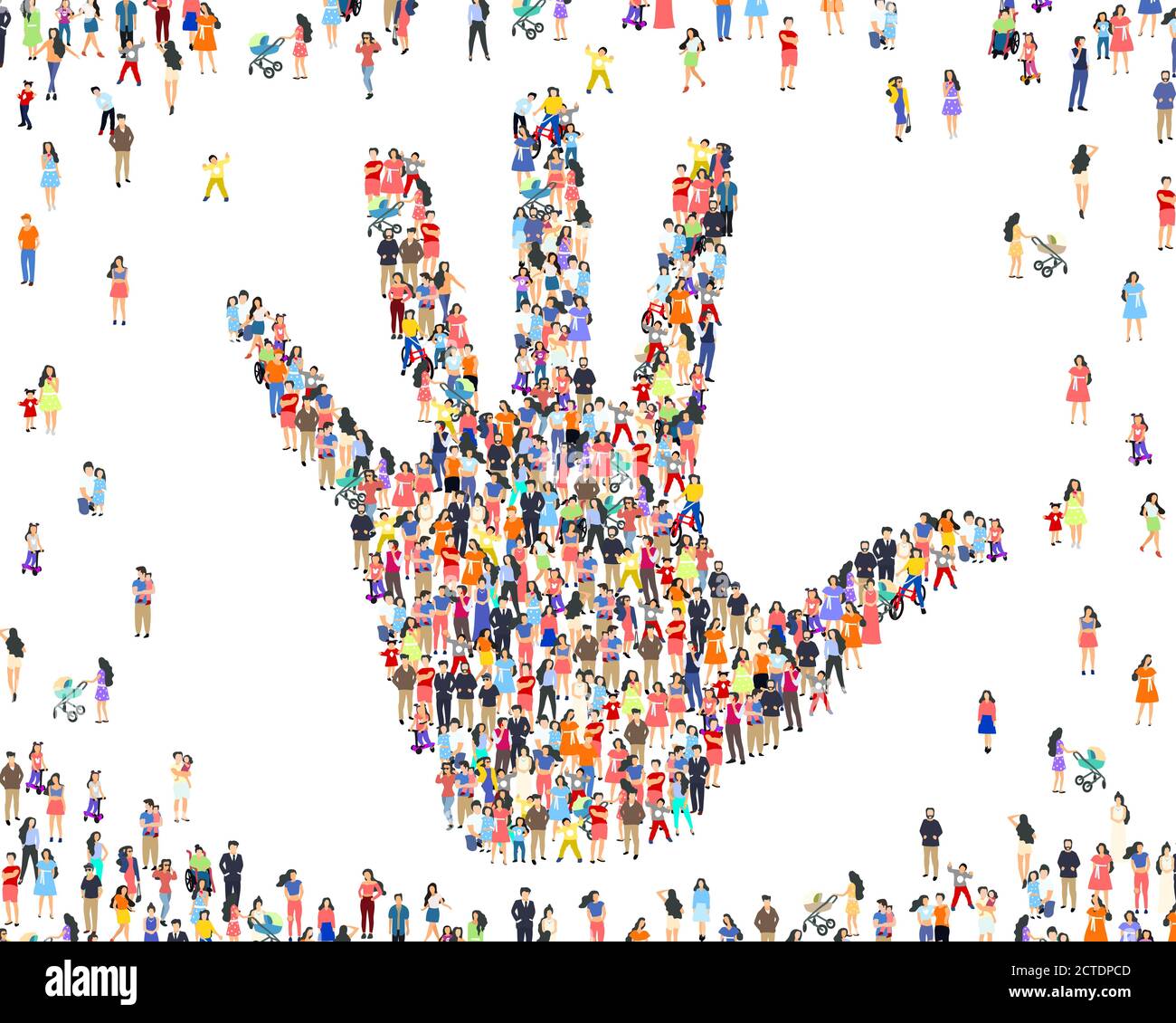 People hand sign, happy group of people, life forum. Vector ...