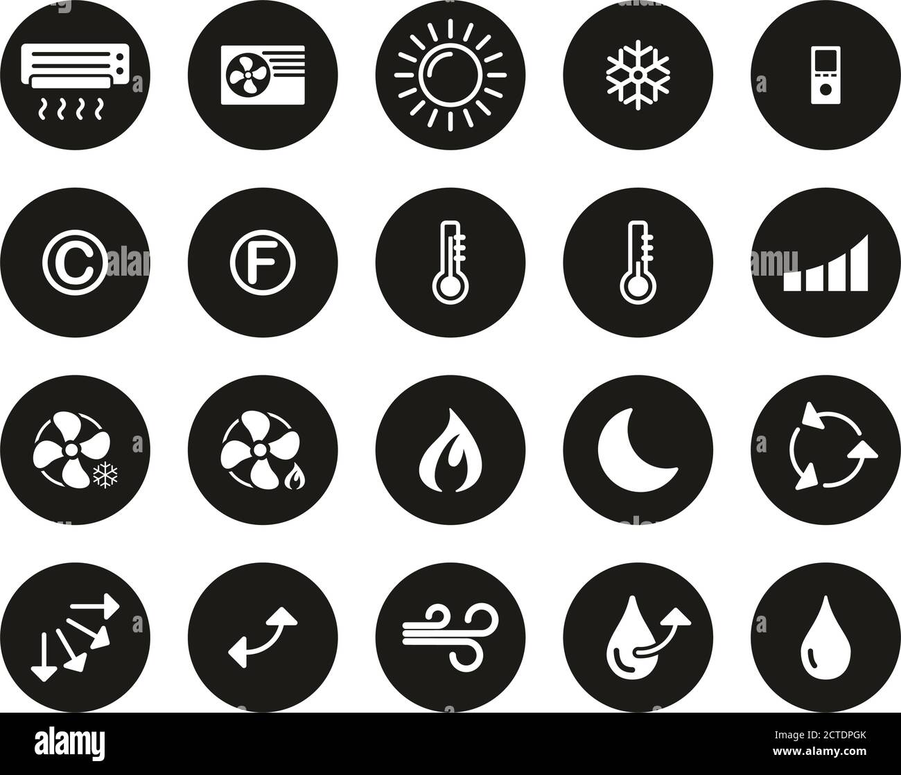 Air Conditioning Icons White On Black Flat Design Circle Set Big Stock ...
