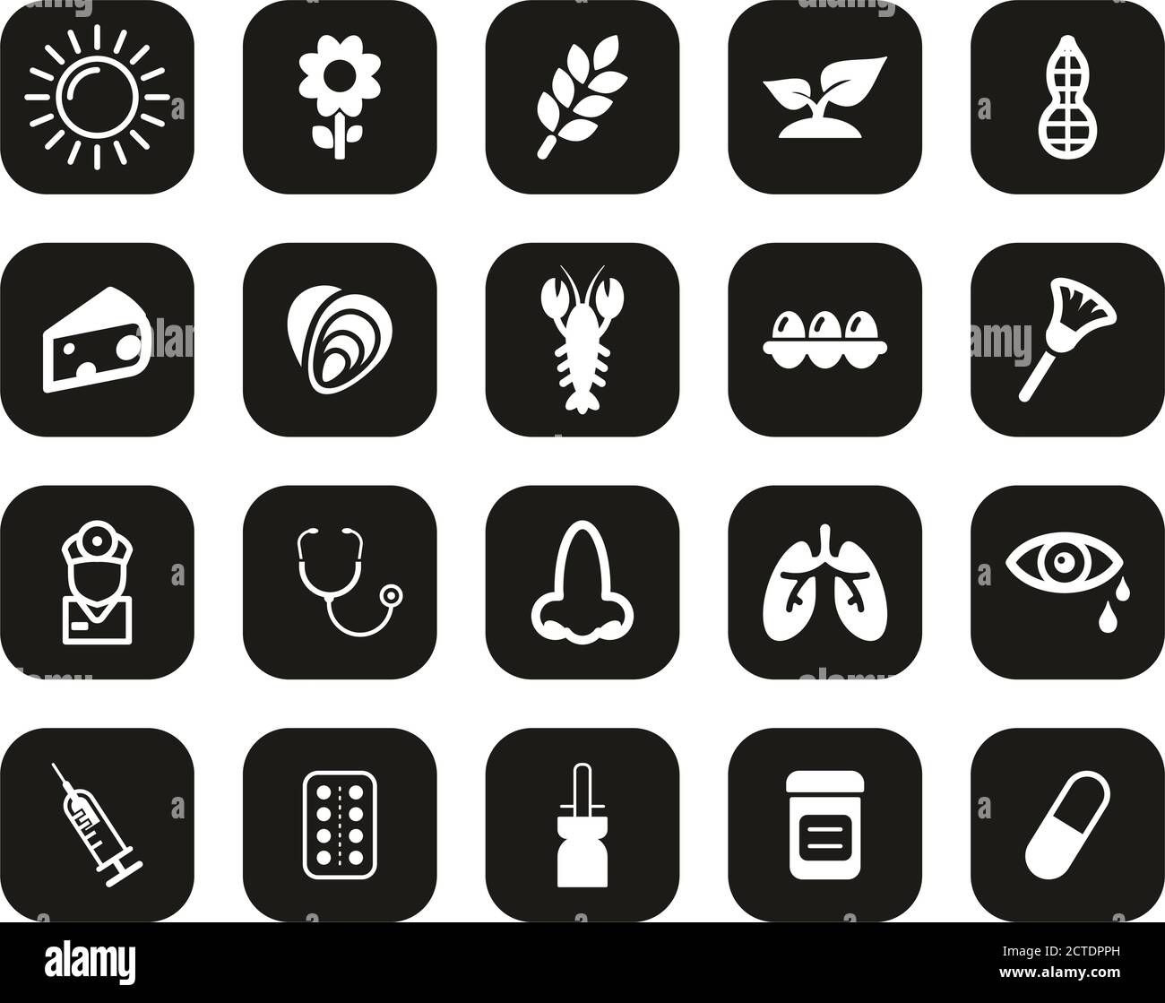 Allergy Or Hypersensitivity Icons White On Black Flat Design Set Big ...