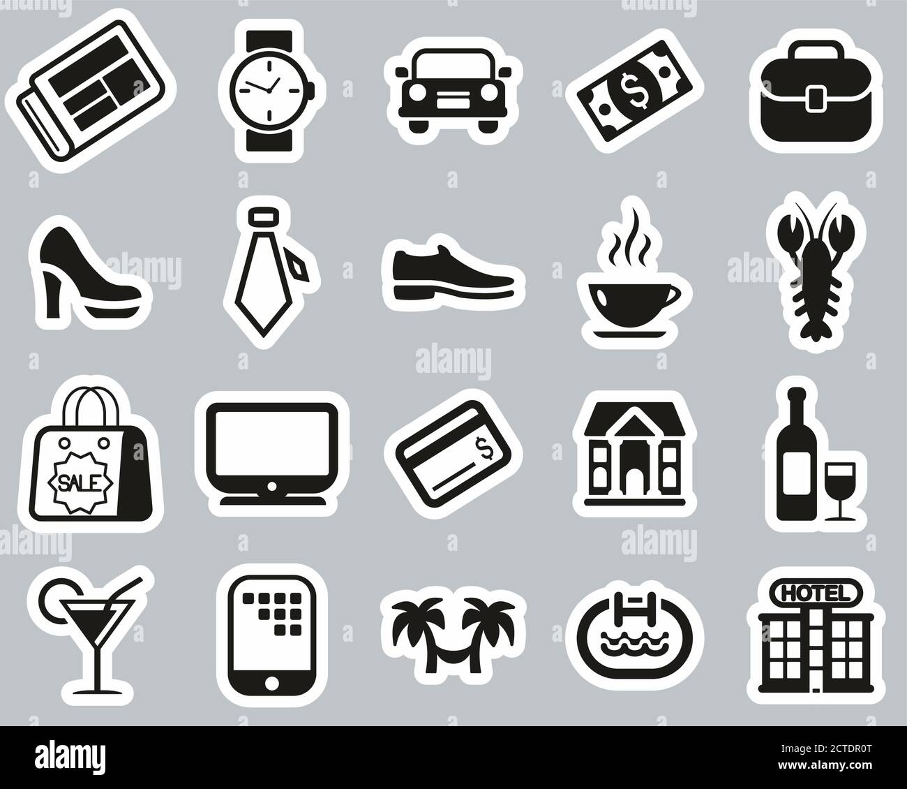 Adult Life Icons Black & White Sticker Set Big Stock Vector Image & Art ...