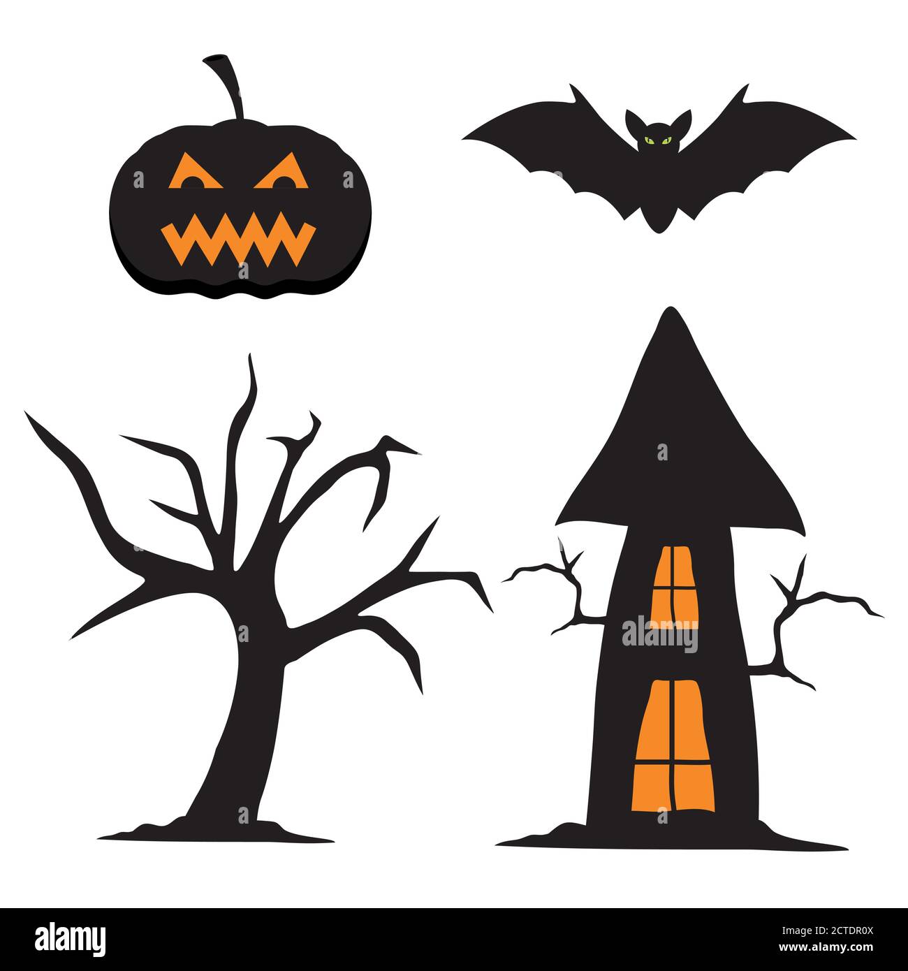 halloween pumpkin bat tree and house vector design Stock Vector Image ...