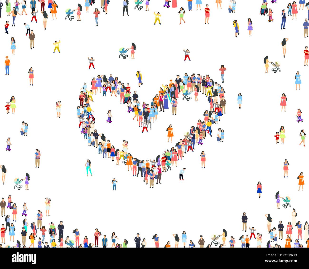People heart sign, happy group of people, life forum. Vector ...