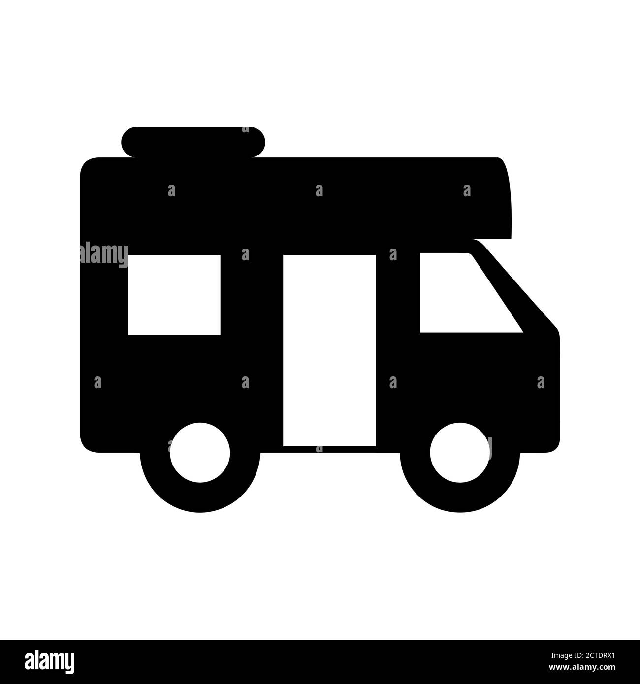 Travel RV icon, holiday trip in motorhome with packing on roof ...