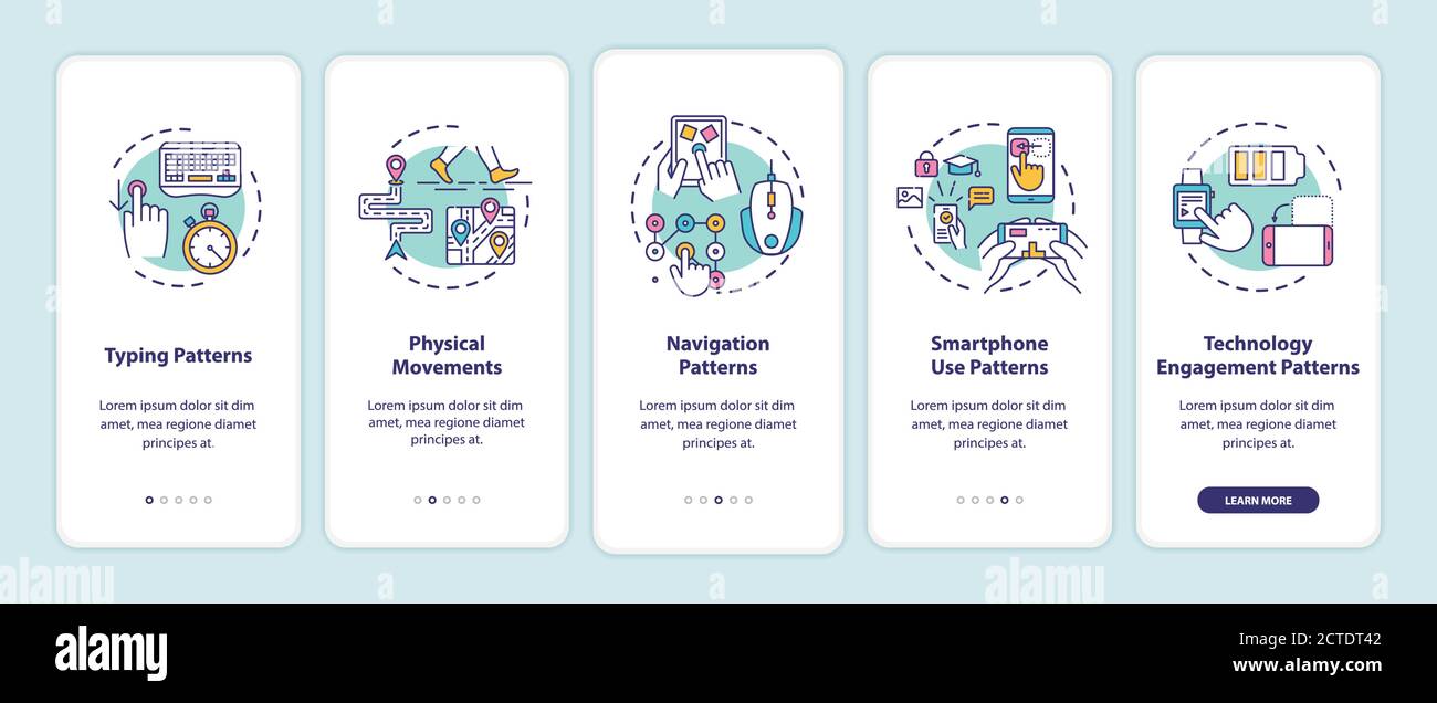 Behavior Metrics Elements Onboarding Mobile App Page Screen With Concepts Stock Vector Image