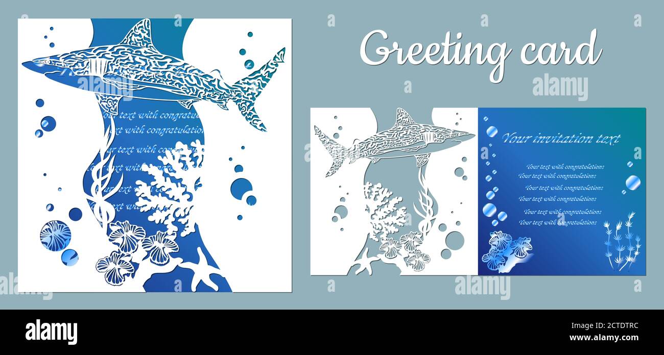 Shark. Fauna with marine animals. Template for making a postcard ...