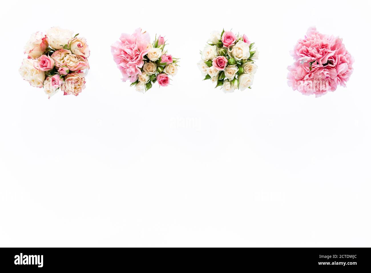 Cocktails of floral arrangements. Flat lay, top view. Floral background ...