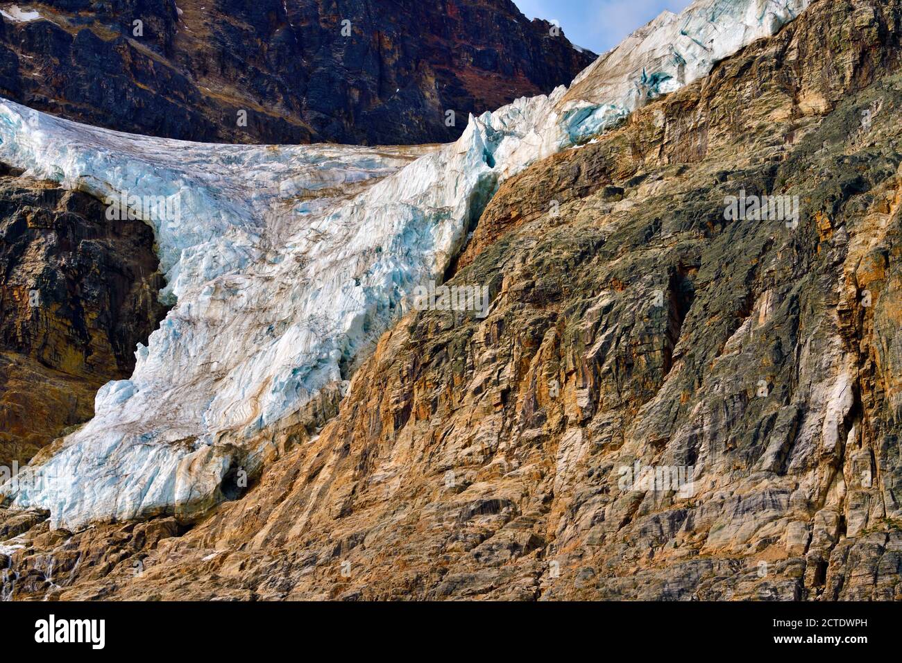An up close view of the Angel glacier on Mount Edith Carvell in Jasper ...