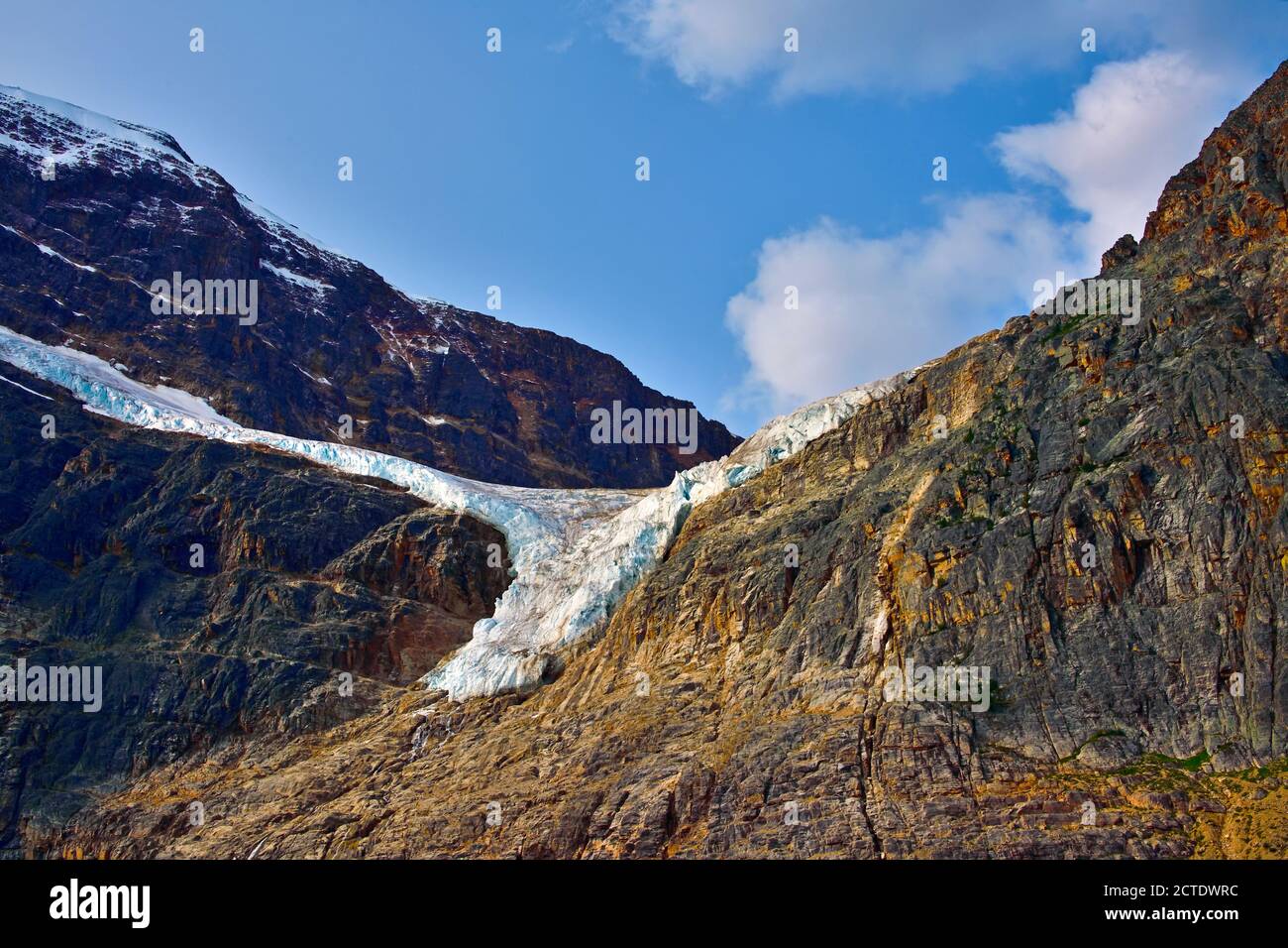 A landscape image of the Angel glacier on mount Edith Cavell in Jasper ...