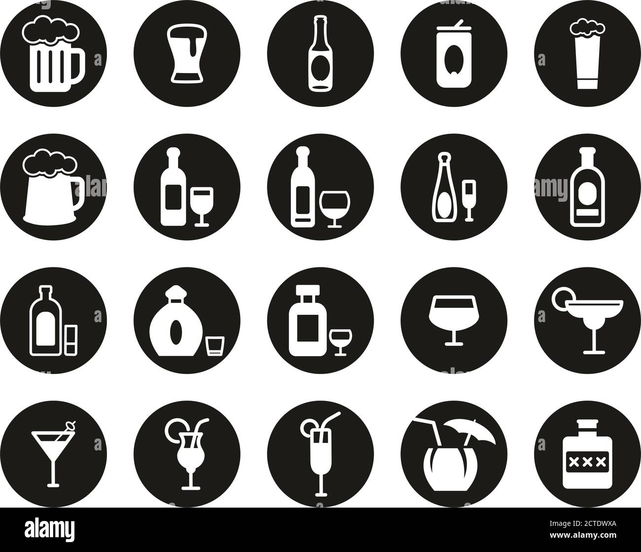 Alcoholic Drinks Icons White On Black Flat Design Circle Set Big Stock ...