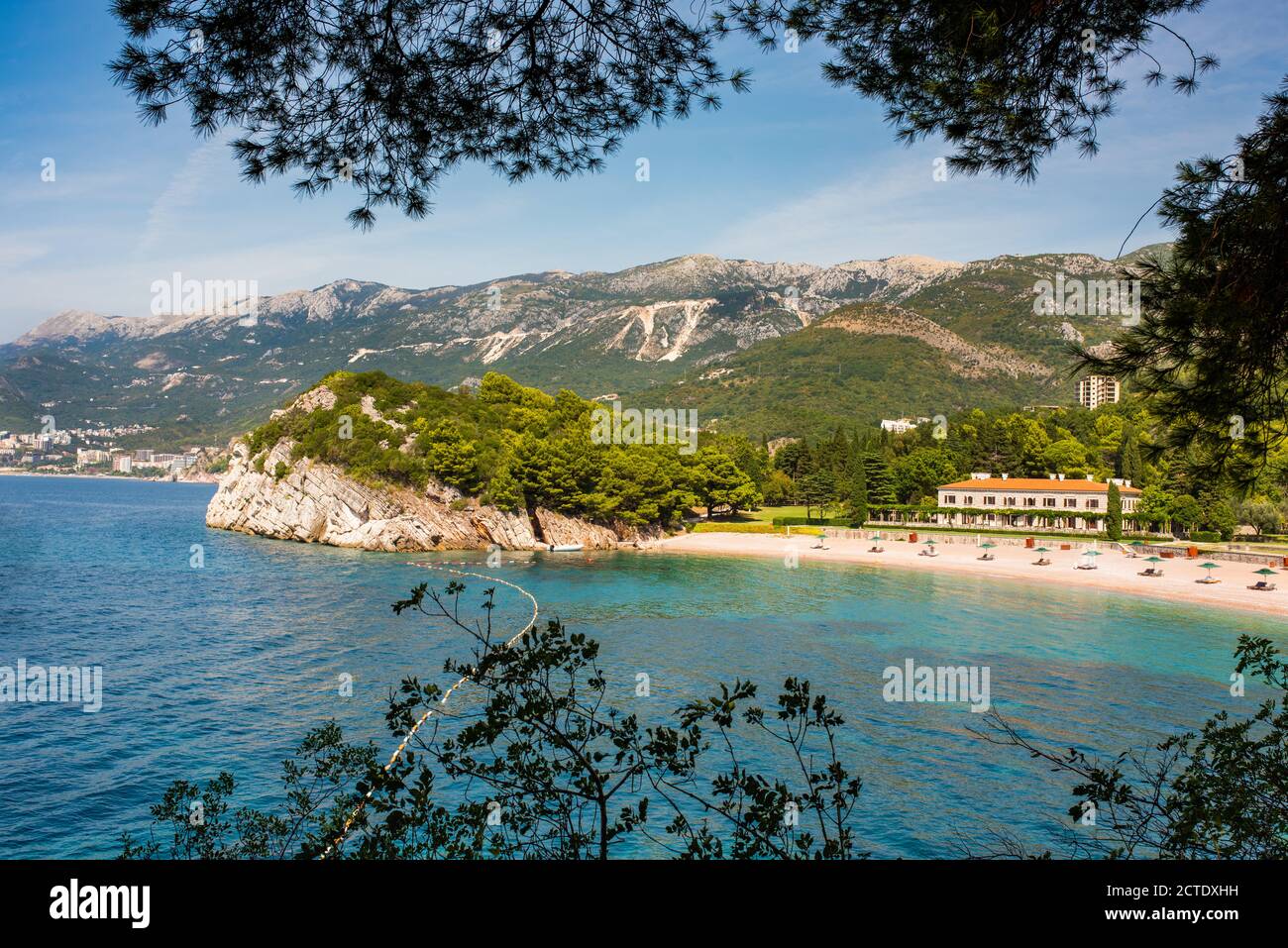 View to the king's luxurious beach in Ardiatic Sea near Budva city ...