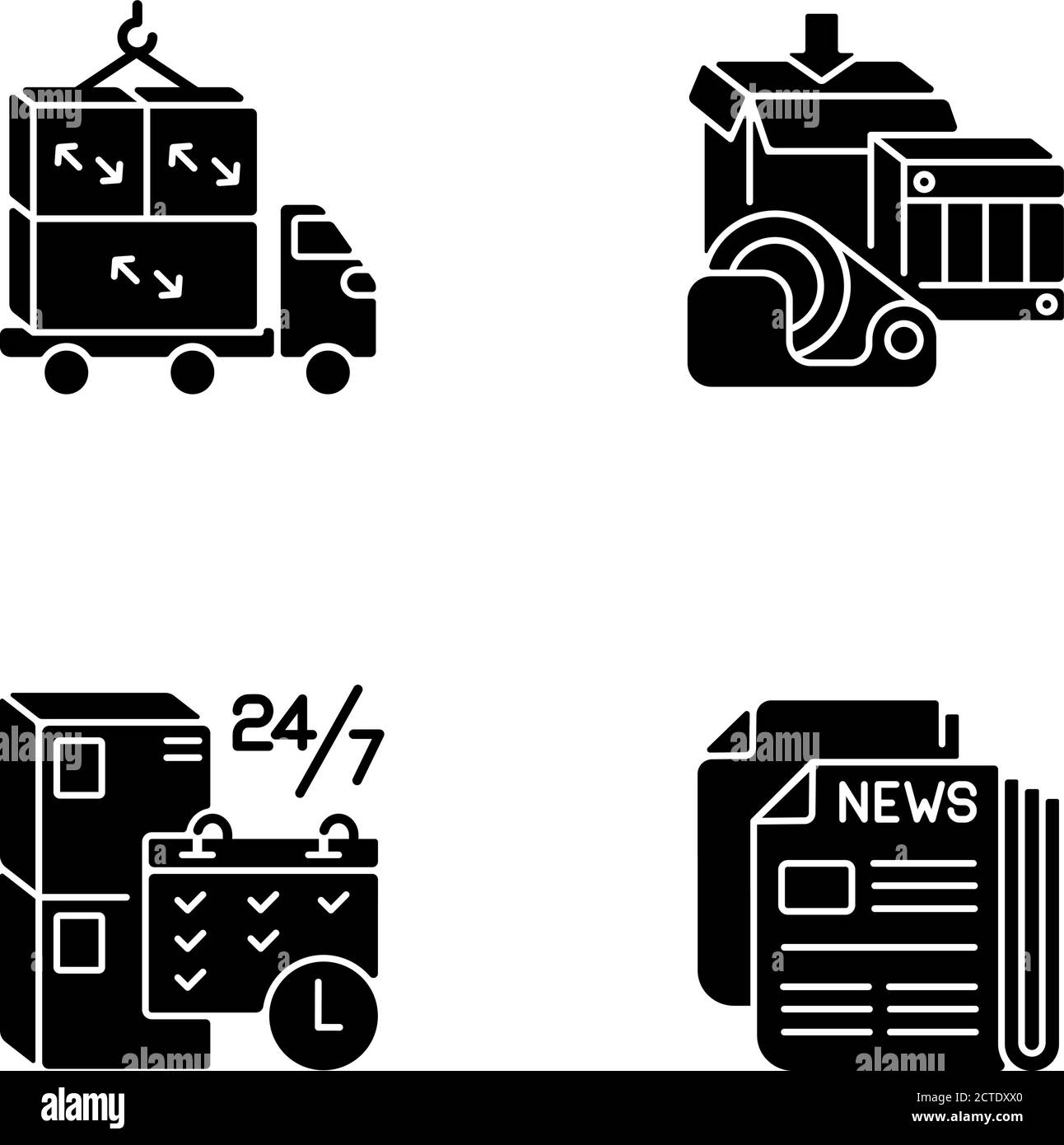 Freight transportation black glyph icons set on white space Stock ...