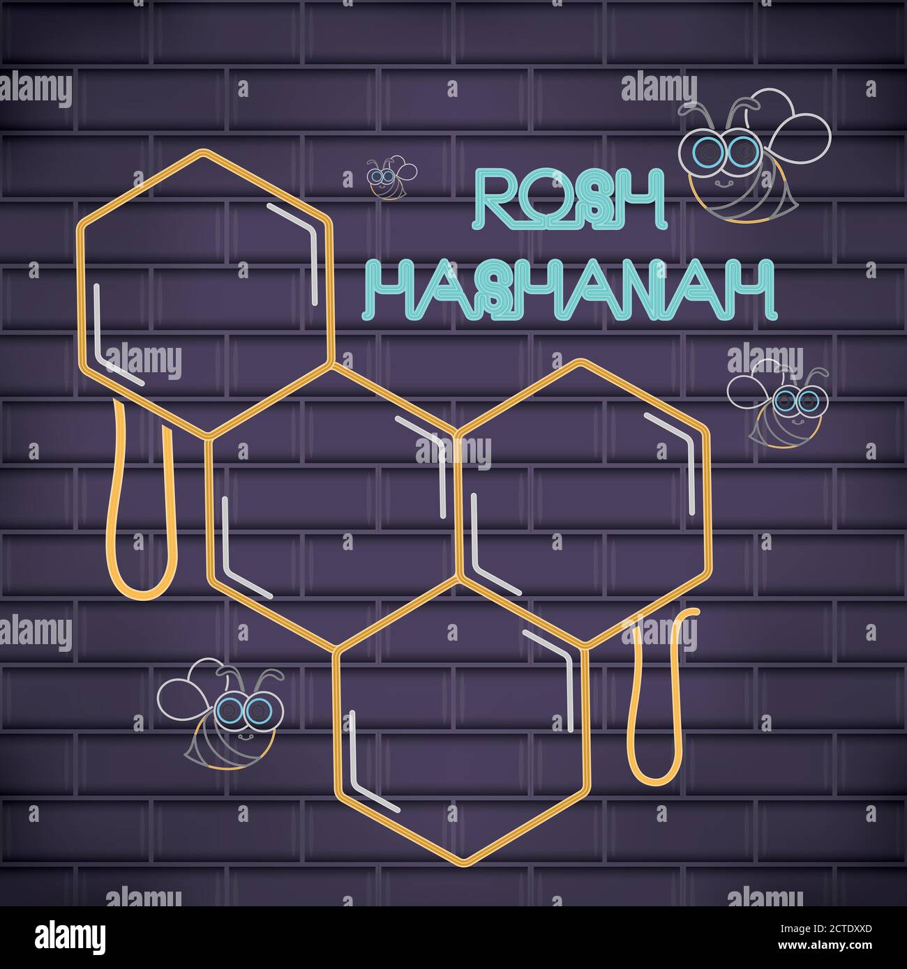 Rosh Hashanah neon poster. Honeycomb with honey - Vector Stock Vector ...