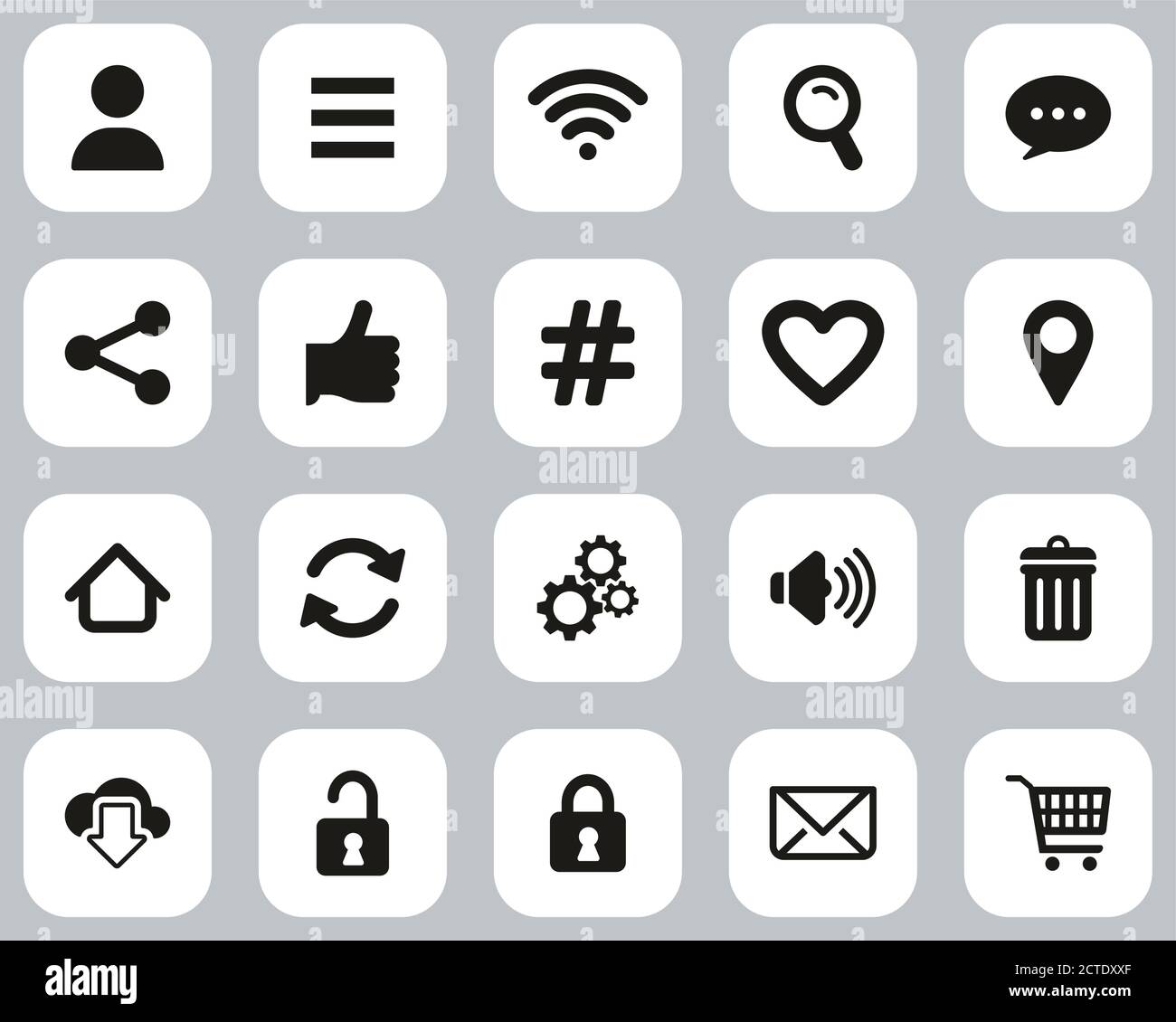 App Menu Icons Black & White Flat Design Set Big Stock Vector Image ...