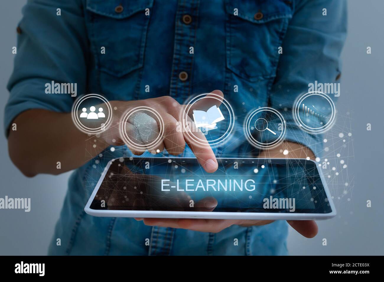 hand pressing learning word button. business concept. e learning Stock ...
