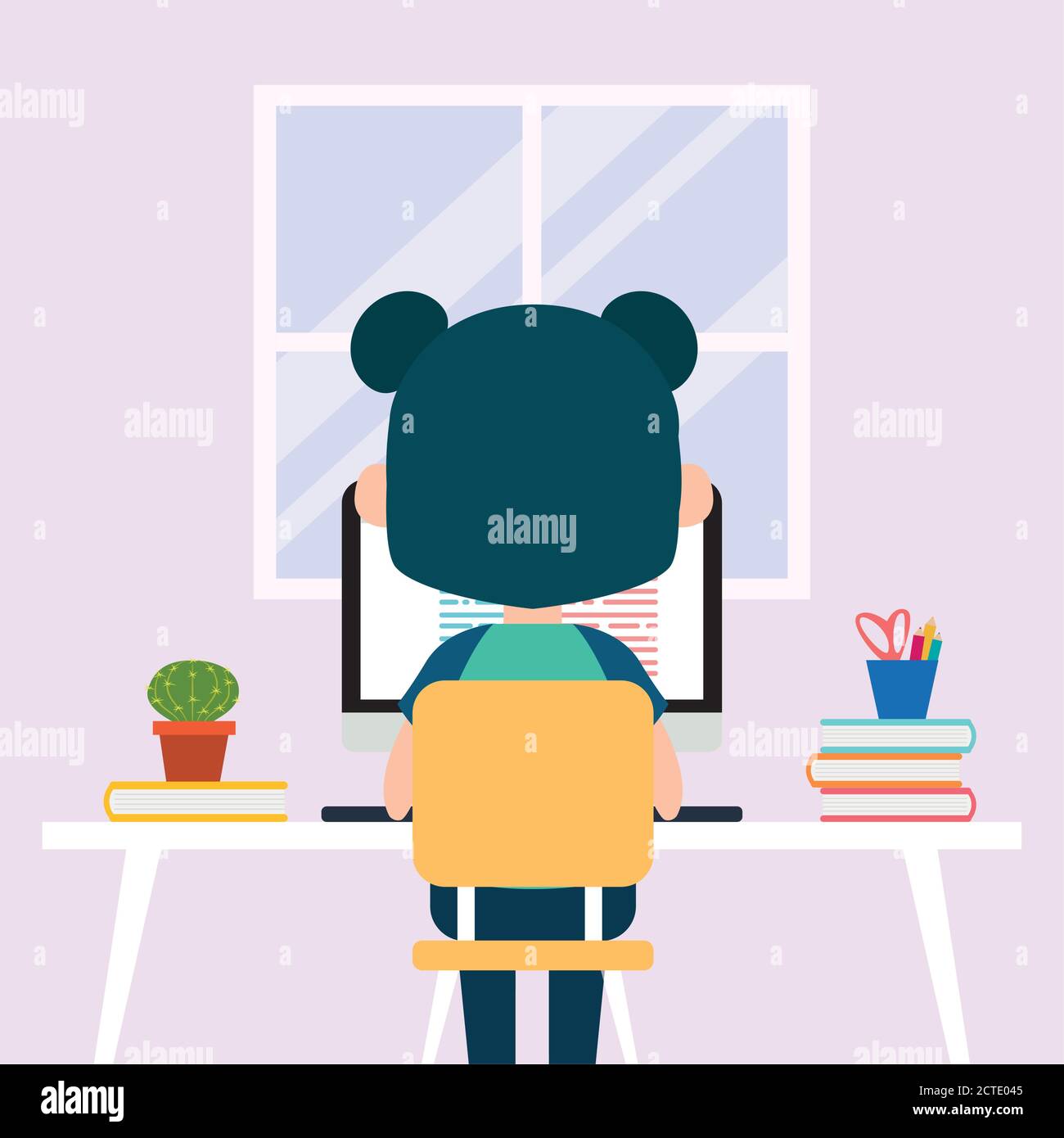 Girl studying in home. Home education - Vector Stock Vector Image & Art ...