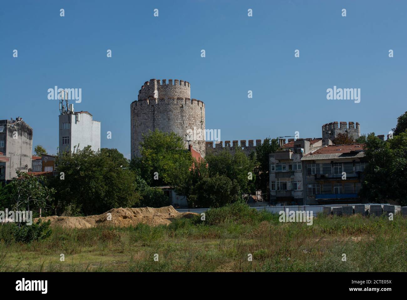 The ancient city walls of Constantinople in Istanbul, Turkey Stock ...