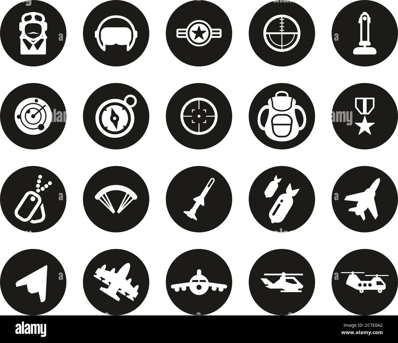 Air Force Icons White On Black Flat Design Circle Set Big Stock Vector ...