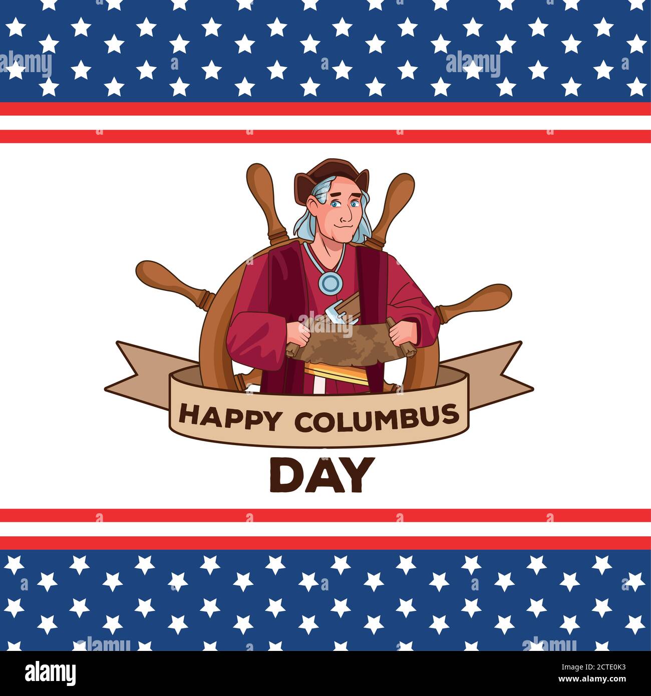 Columbus day celebration scene of christopher lifting paper map guide ...