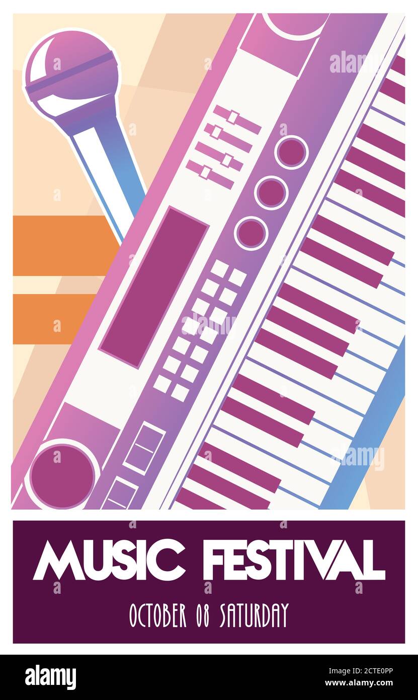 music festival poster with piano instrument and microphone vector ...