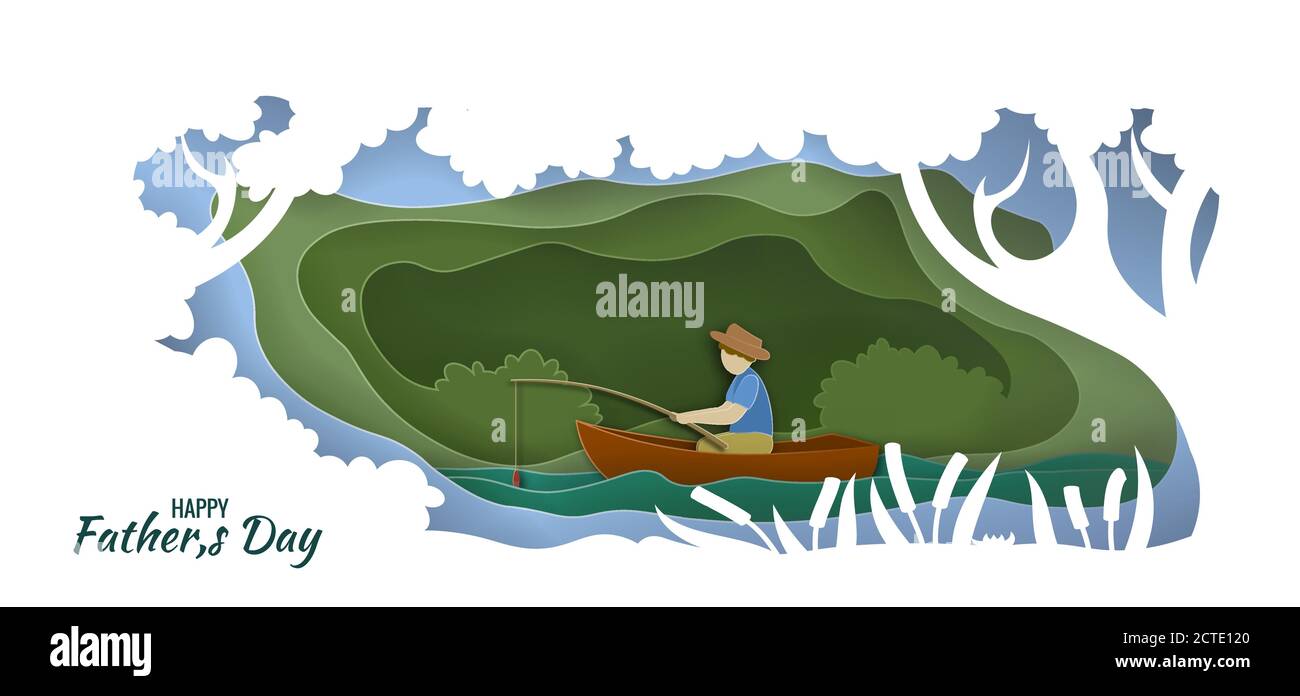 Happy father's day. Man fishing. Happy father s day card. Paper cut ...