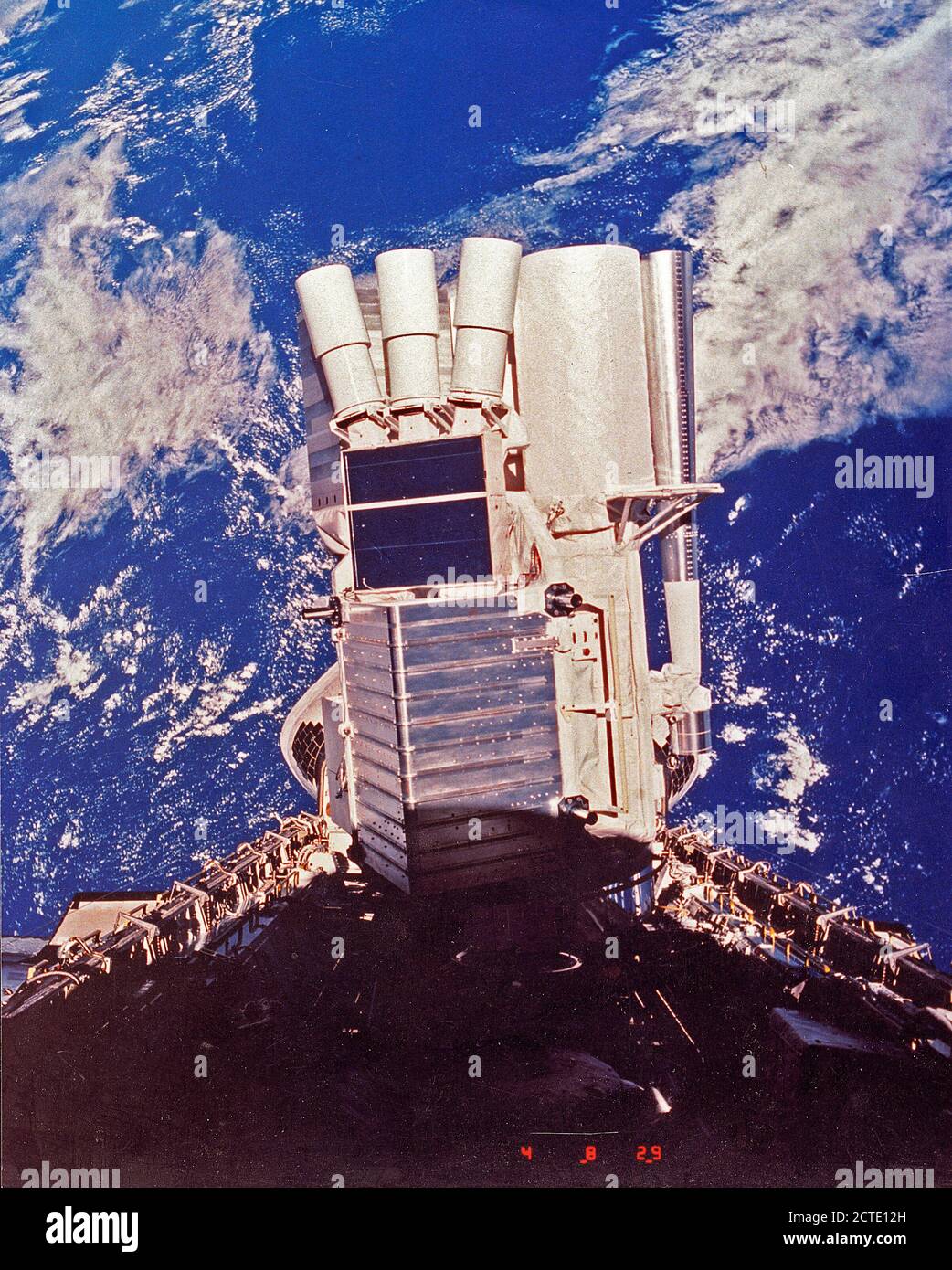 In this photograph, the instruments of the Astro-1 Observatory are ...