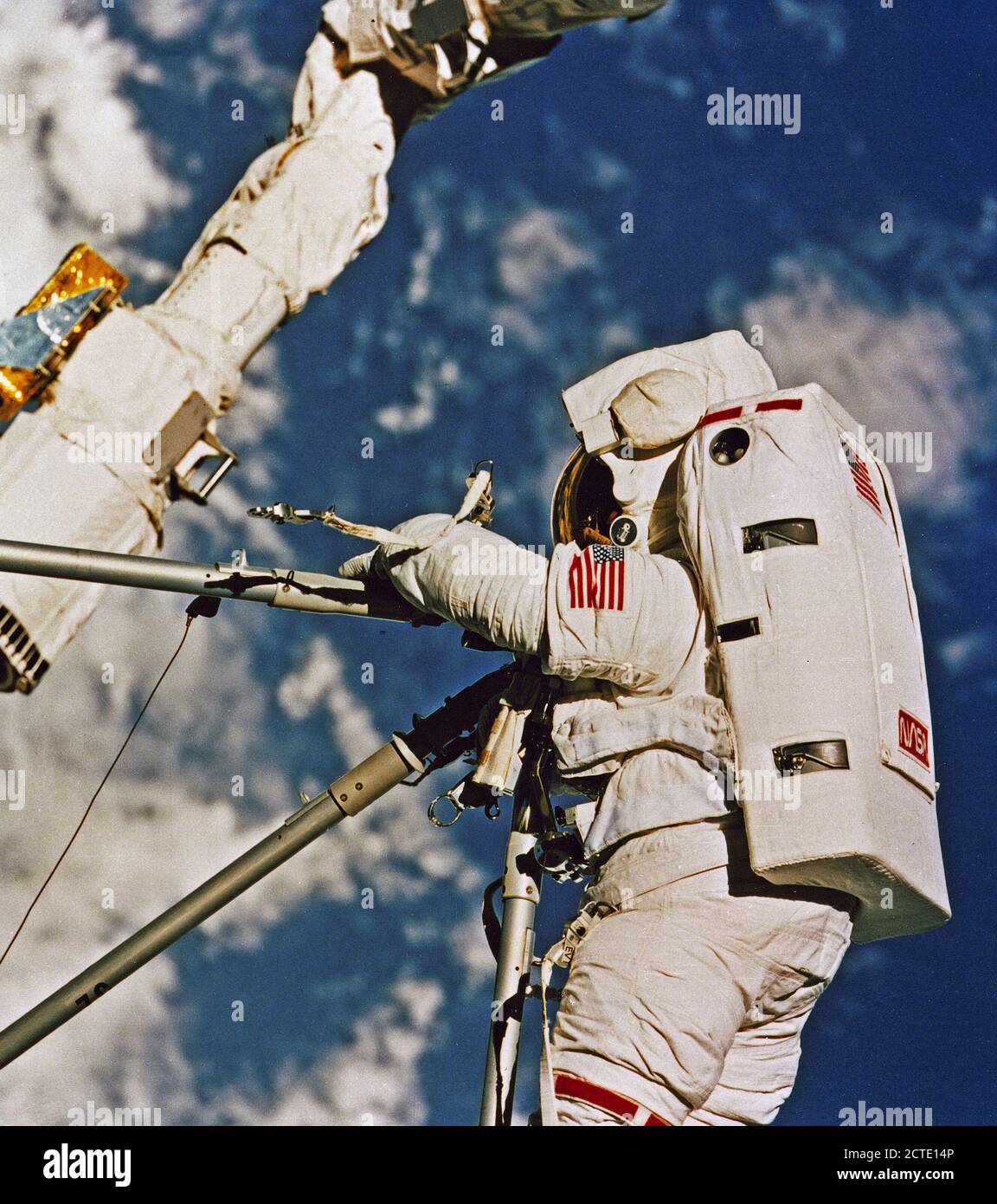 In this STS-49 onboard photo, Astronaut Kathryn Thornton joins three ...