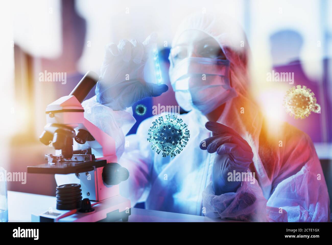 Doctor in the laboratory analyzes samples under a microscope ...