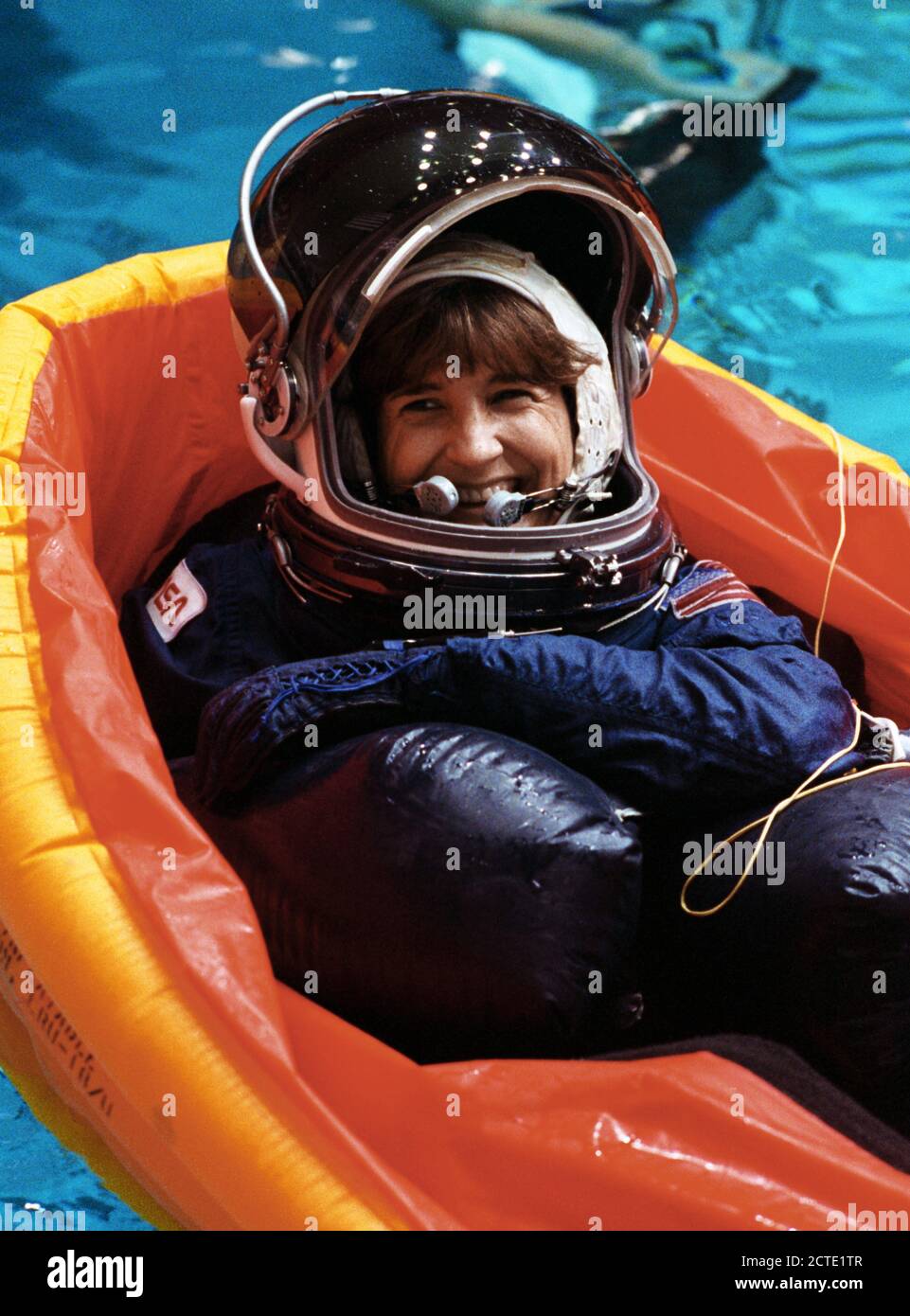 Astronaut Linda M. Godwin, STS-37 mission specialist, floats in a one ...