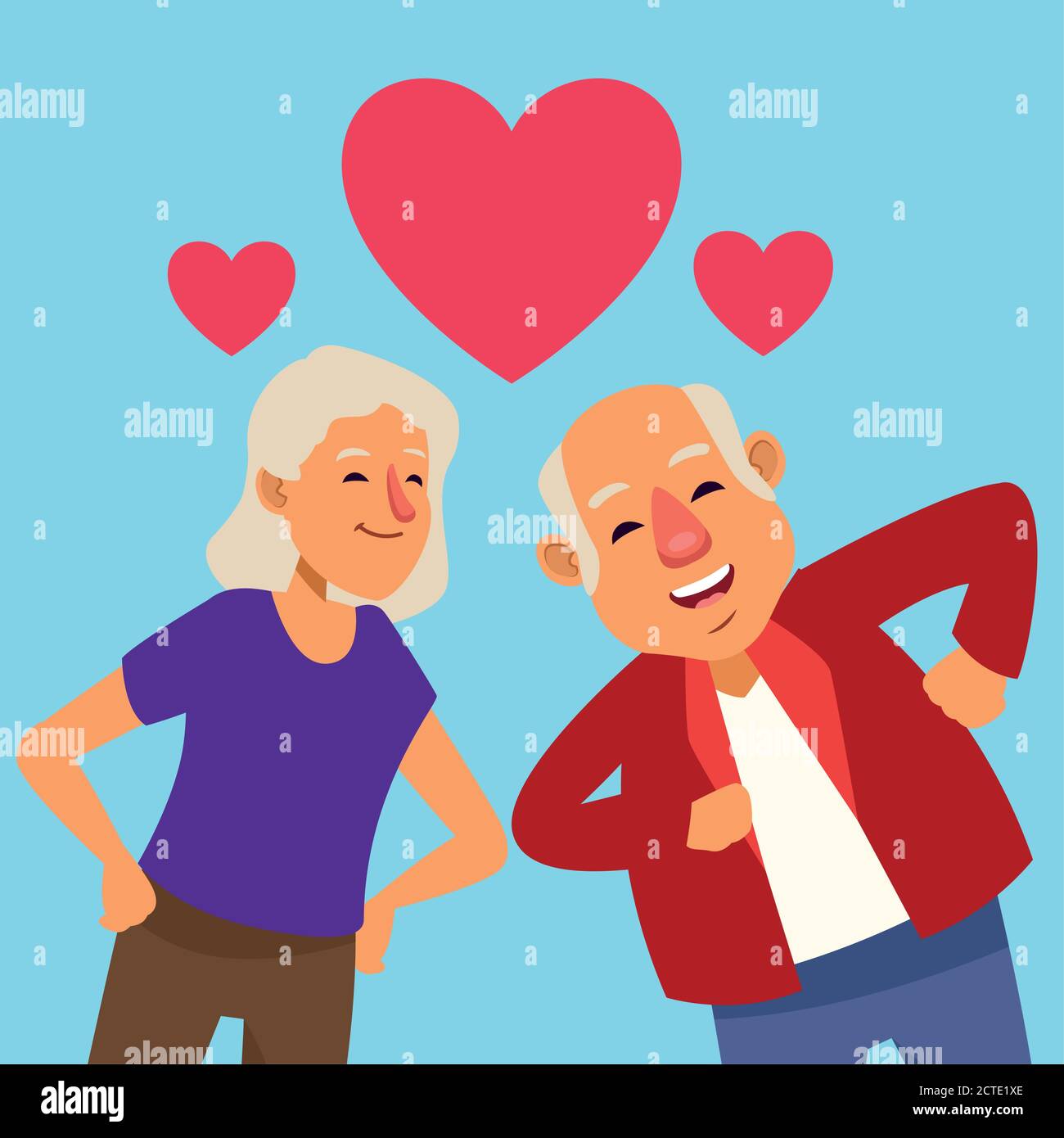 old lovers couple dancing with hearts active seniors characters vector ...