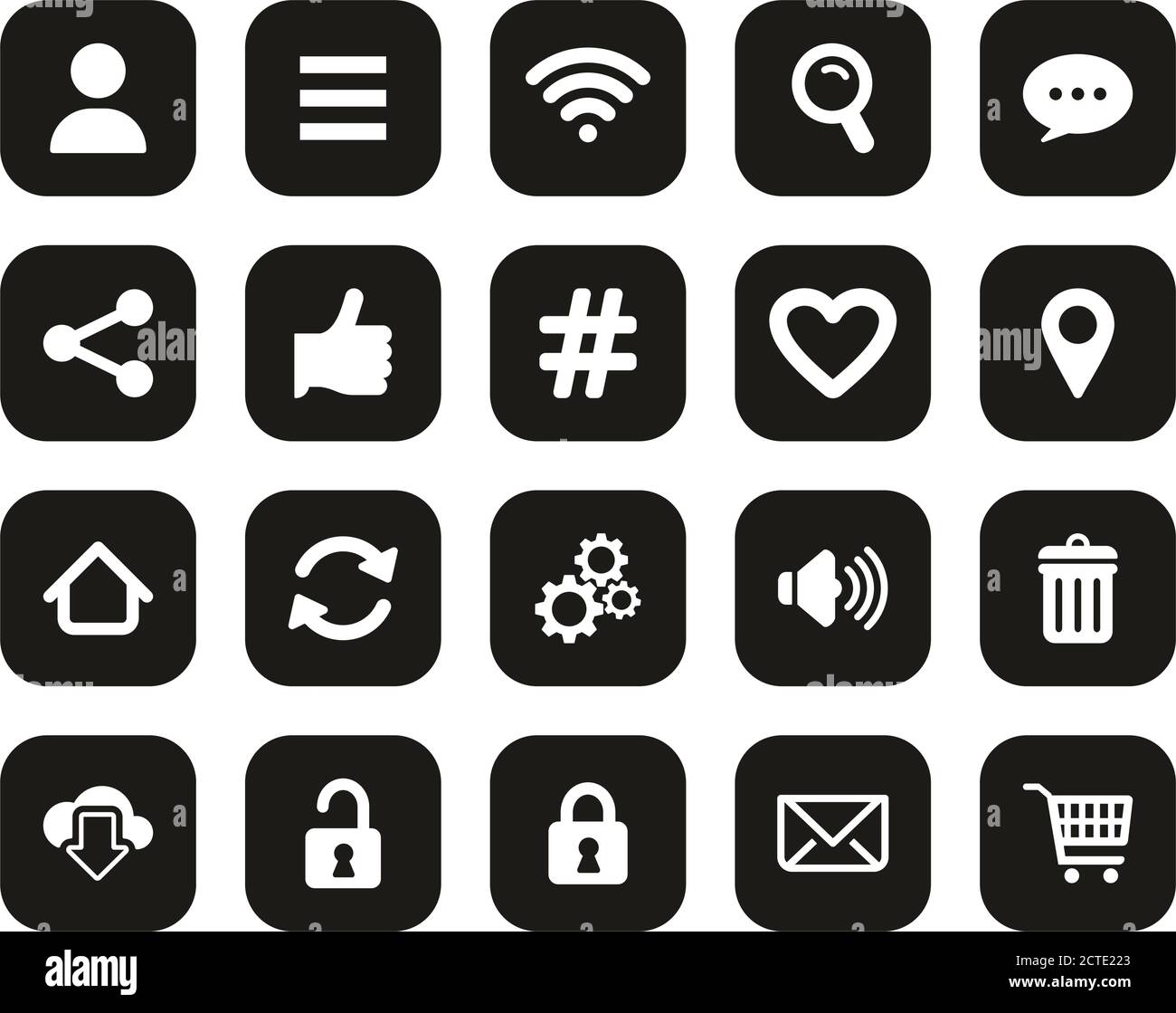 App Menu Icons White On Black Flat Design Set Big Stock Vector Image ...