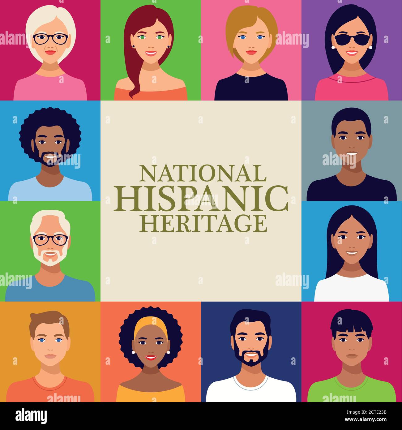 national hispanic heritage celebration lettering with group of people ...